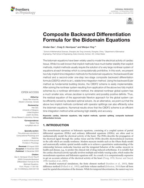 Pdf Composite Backward Differentiation Formula For The Bidomain Equations