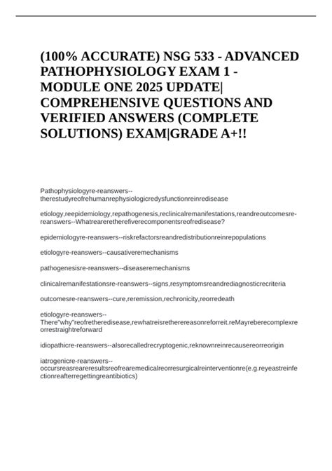 100 Accurate Nsg 533 Advanced Pathophysiology Exam 1 Module One