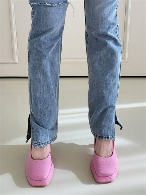 드잉쁘 3 쿠폰 증정 스퀘어 토 가보시 플랫폼 통굽 슬링백 하이힐 핑크구두 키높이 9cm