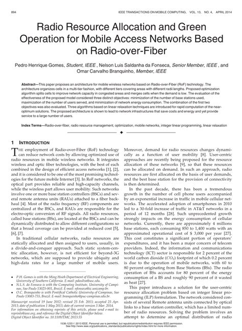 Pdf Radio Resource Allocation And Greenoperation For Mobile Access