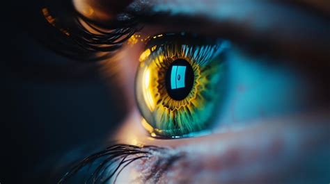 A Closeup Photograph Of A Human Eye With A Digital Reflection