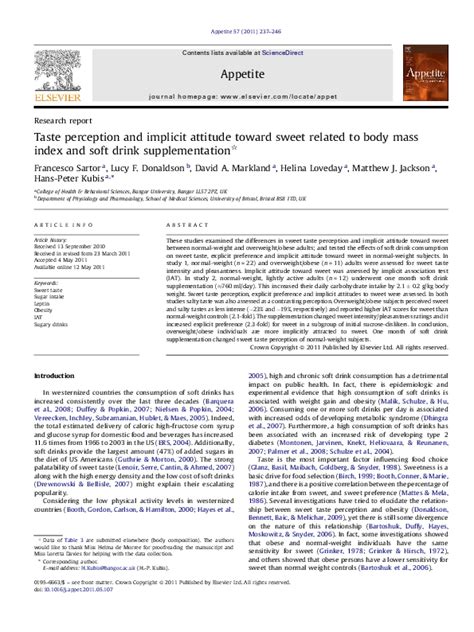 Pdf Taste Perception And Implicit Attitude Toward Sweet Related To Body Mass Index And Soft