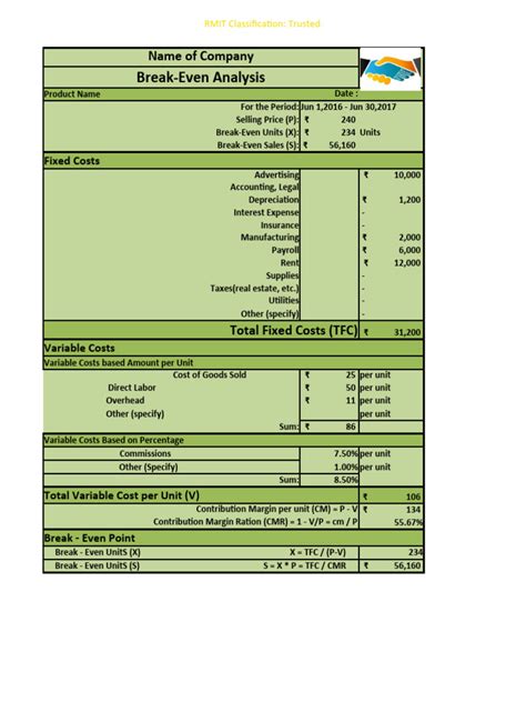 Break Even Analysis Template Pdf