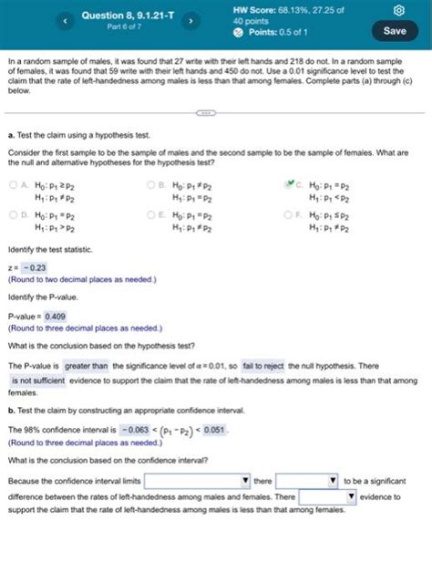 Solved Because The Confidence Interval Limits [ Include 0 Or