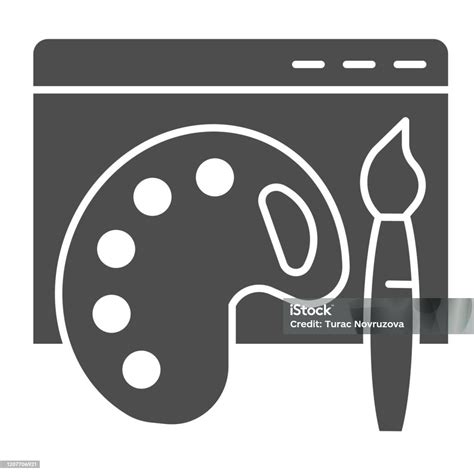 브러시 페인트 브라우저 솔리드 아이콘 그리기 팔레트와 브러시가 있는 웹 페이지입니다 멀티미디어 벡터 디자인 개념 흰색 배경에 문말 스타일의 그림 웹 및 응용 프로그램에 사용