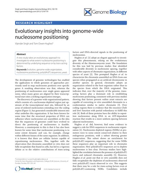 Pdf Evolutionary Insights Into Genome Wide Nucleosome Positioning