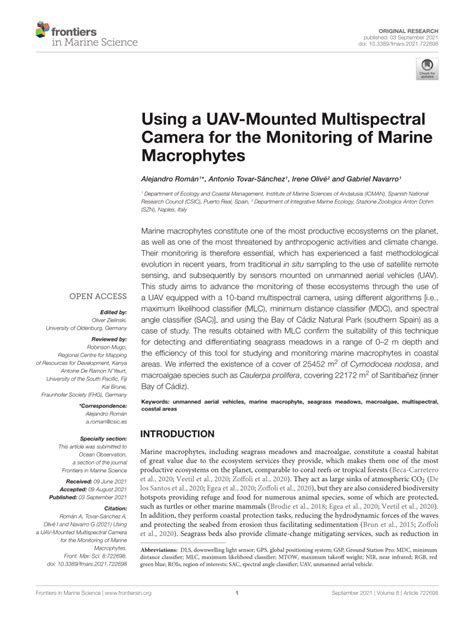 Pdf Using A Uav Mounted Multispectral Camera For The Monitoring Of Marine Macrophytes