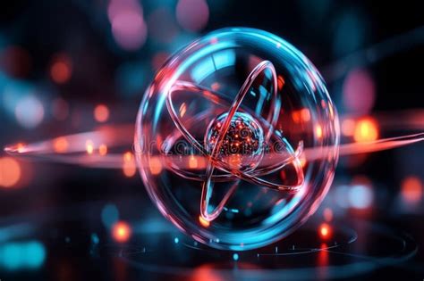 Atom With Glowing Electrons Orbiting The Nucleus Atomic Structure And Scientific Concepts Stock
