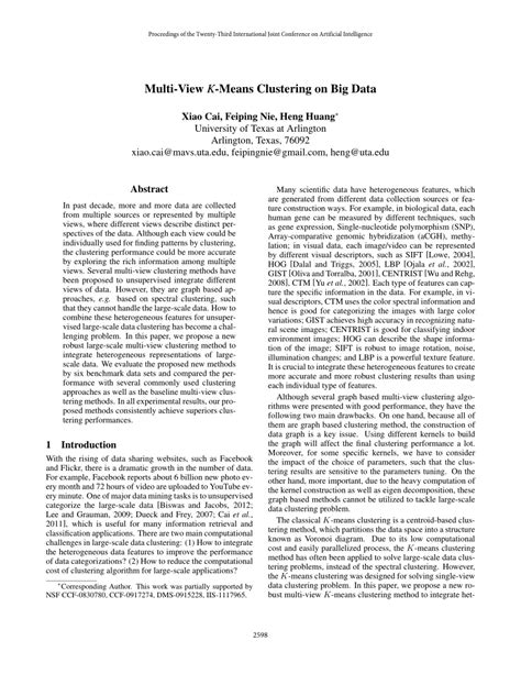 Pdf Multi View K Means Clustering On Big Data