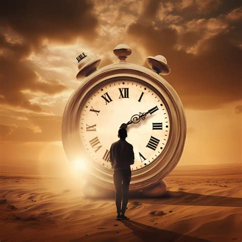 Premium Ai Image A Man Stands In Front Of A Clock In The Desert Watching Time Pass End Of Time