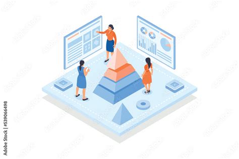 Conceptual Template With Scientists Looking At Cone Divided Into Layers And Screen With