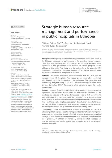 Pdf Strategic Human Resource Management And Performance In Public Hospitals In Ethiopia