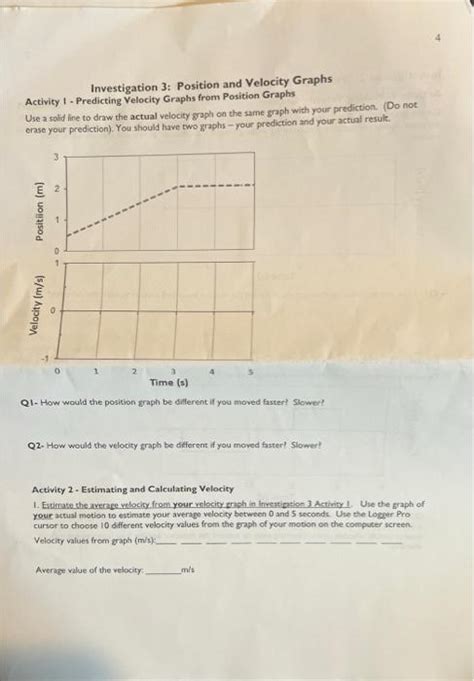 Solved Investigation 3 Position And Velocity Graphs