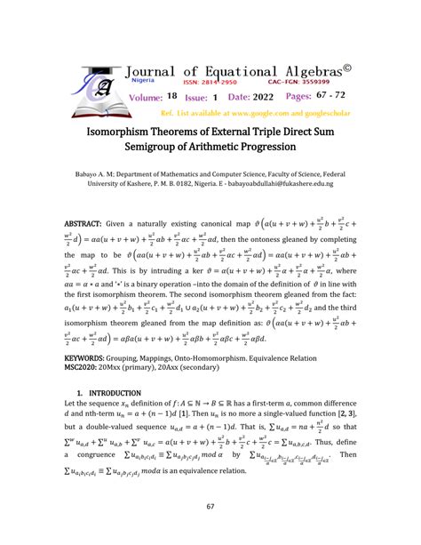 Pdf Isomorphism Theorems Of External Triple Direct Sum Semigroup Of Arithmetic Progression