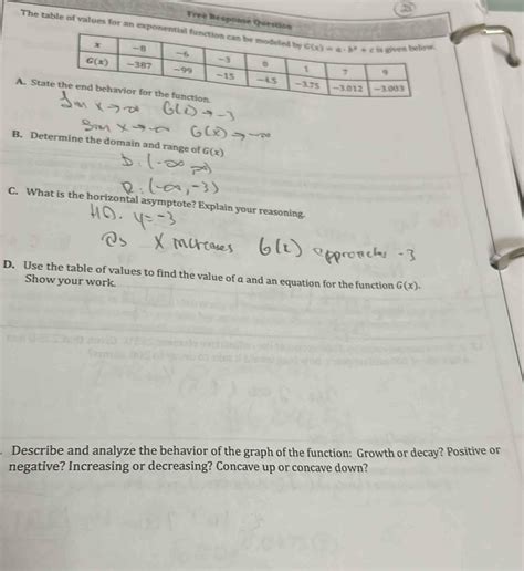 Solved 25 Free Response Question The Table Of Values For An Expon A Stat B Determine The