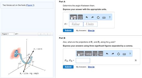 Solved Two Forces Act On The Hook Figure 1 Determine The