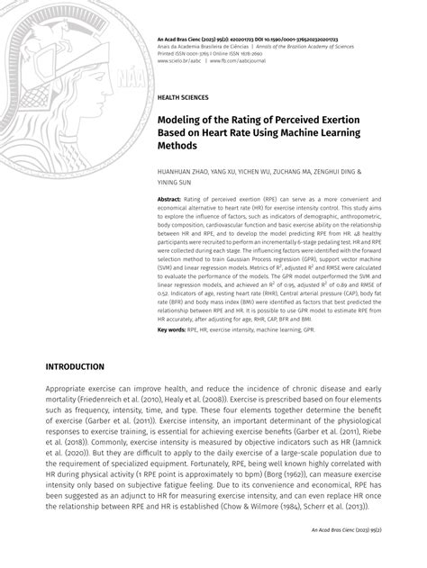 Pdf Modeling Of The Rating Of Perceived Exertion Based On Heart Rate Using Machine Learning