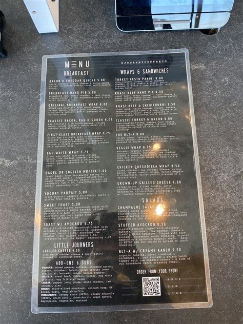 Menu At Journey Coffee Co Pub And Bar Fairfield One Lake Dr