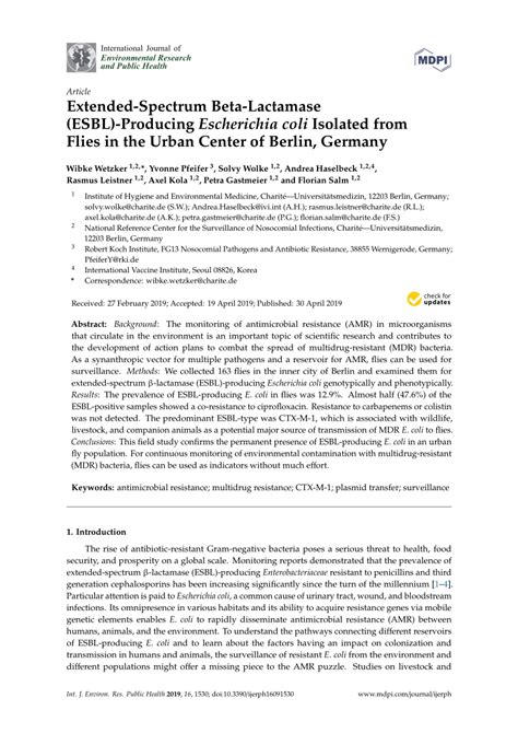 Pdf Extended Spectrum Beta Lactamase Esbl Producing Escherichia