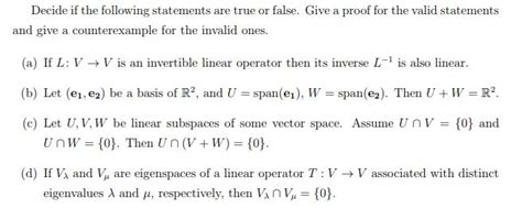 Solved Decide If The Following Statements Are True Or False