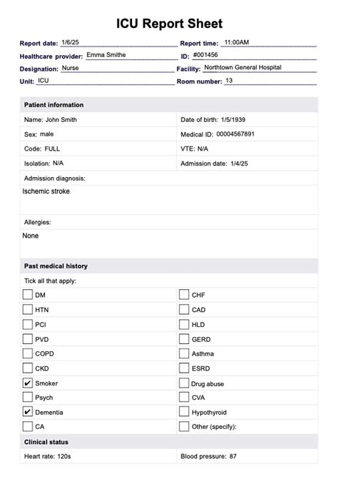 Icu Report Sheet Template And Example Free Pdf Download