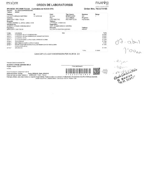 Orden De Laboratorio Pdf