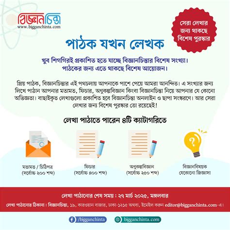 বিজ্ঞানচিন্তা পাঠক যখন লেখক সেরা লেখার জন্য থাকছে বিশেষ পুরস্কার