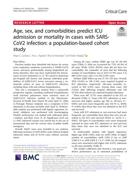 Pdf Age Sex And Comorbidities Predict Icu Admission Or Mortality In Cases With Sars Cov2