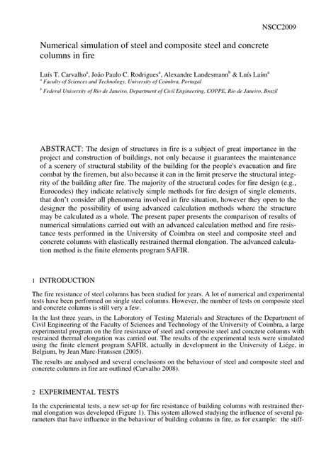 Pdf Numerical Simulation Of Steel And Composite Steel And Concrete Columns In Fire