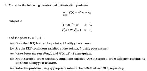 solved 3 consider the following constrained optimization