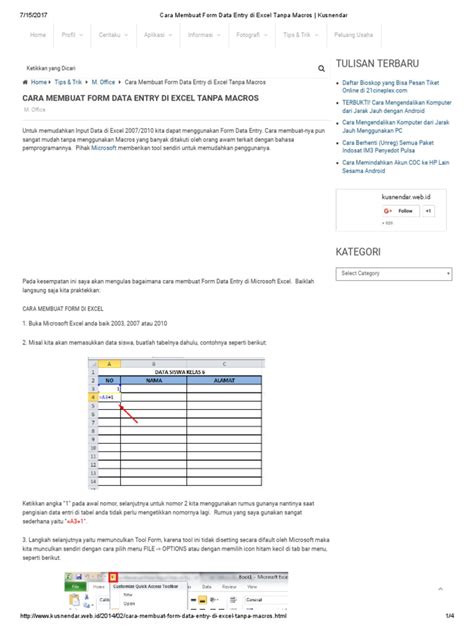 Cara Membuat Form Data Entry Di Excel Tanpa Macros Kusnendar Pdf