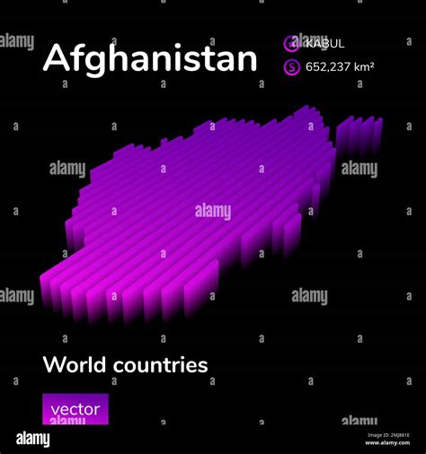 Afghanistan 3d Map Stylized Striped Isometric Neon Vector Map Of Afghanistan Is In Violet And