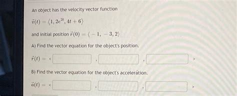 Solved An Object Has The Velocity Vector Function