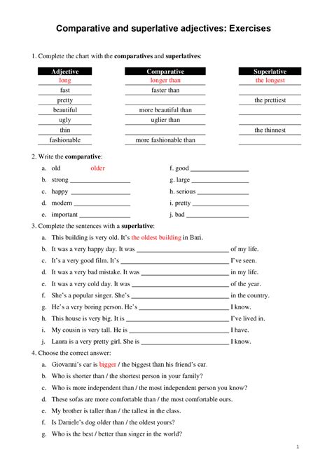 Comparative Adjectives Worksheet