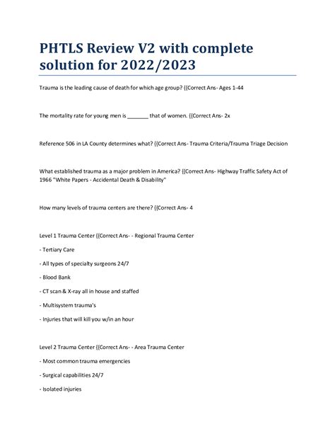 Phtls Review V2 With Complete Solution For 20222023 Browsegrades