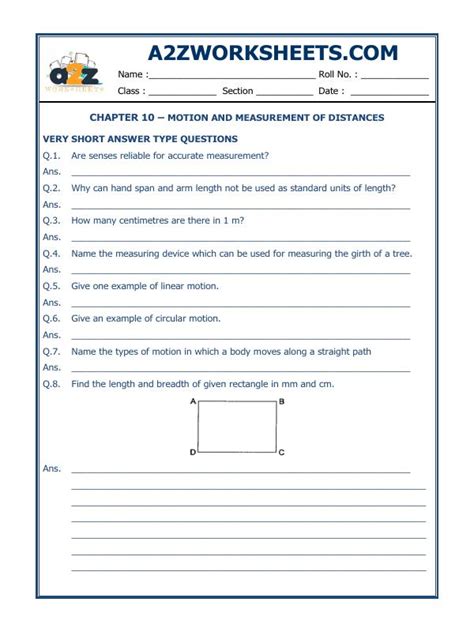 A Zworksheets Worksheet Of Motion And Measurement Of Distances Motion And Measurement Of