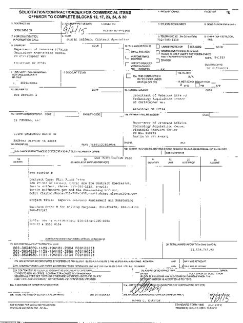 Fillable Online Continuation To SF 1449 Doc TABLE OF CONTENTS Section 1 Fax Email Print