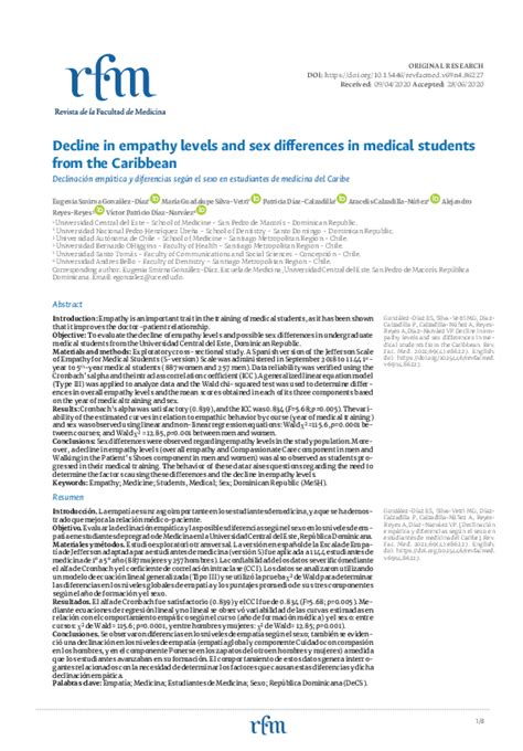 Pdf Decline In Empathy Levels And Sex Differences In Medical Students