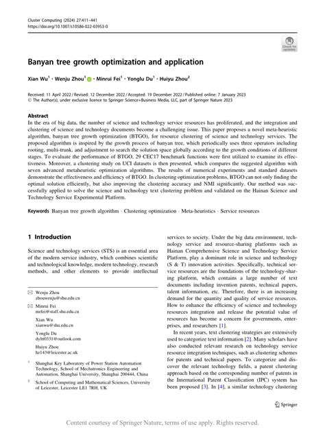 Banyan Tree Growth Optimization And Application Request Pdf