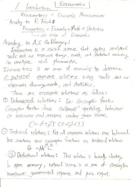 Econometrics Lecture Notes Chapter 1 Pdf