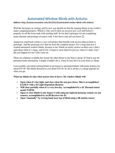 100 Automated Window Blinds With Arduino Pdf Arduino Remote