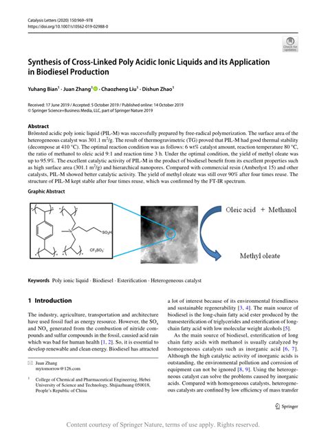 Synthesis Of Cross Linked Poly Acidic Ionic Liquids And Its Application In Biodiesel Production