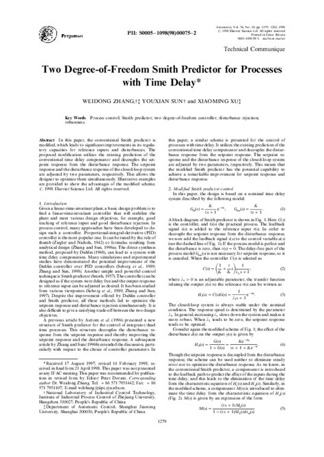 pdf two degree of freedom smith predictor for processes with time delay