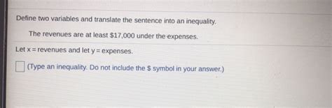 Solved Define Two Variables And Translate The Sentence Into