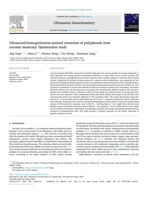 Pdf Ultrasound Homogenization Assisted Extraction Of Polyphenols From Coconut Mesocarp