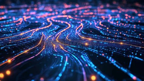 Exploration Of An Abstract Ai Generated Network With Luminous Circuits And Data Streams Stock