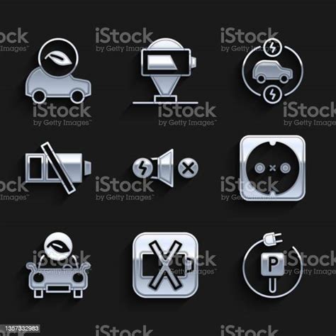 설정 전기 모터 낮은 배터리 충전 주차 전기 자동차 전기 콘센트 에코 아이콘 벡터 0명에 대한 스톡 벡터 아트 및 기타 이미지