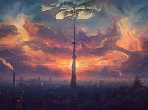 Wallpaper Cityscape Clouds City Tower Fantasy Desktop Wallpaper Hd Image Picture