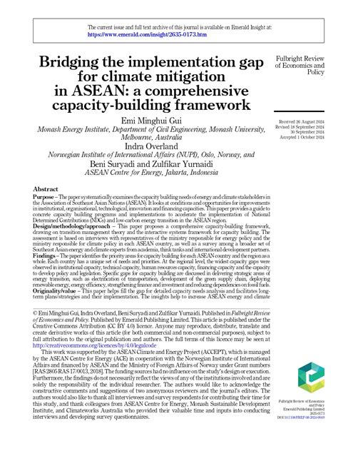 Bridging The Implementation Gap For Climate Mitigation In Asean A