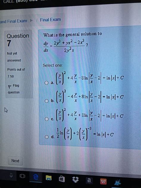 Solved What Is The General Solution To Dydx 2y2 Yx2